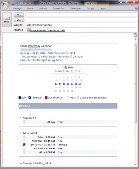 Tip 126: Send Calendar by E-mail - Outlook Tips