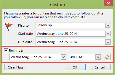 Flag for Today Reminder Times - Outlook Tips